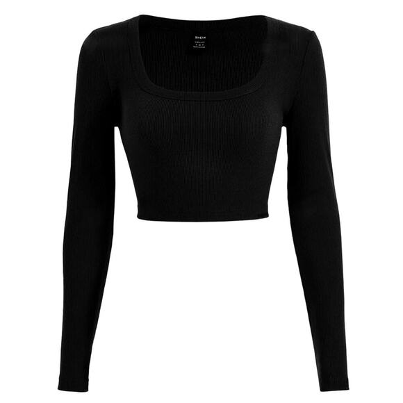 SHEIN | Tops | Ezwear Square Neck Crop Tee In Black Size Xs | Poshmark